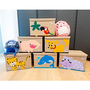 HYGGE + Animial Toy Storage Bin with Lid 20.8" x 13" x 13" Durable fabric & lightweight design. Great for storing toys, books, linens, games, clothing, baby products & more! (Safari Pack)