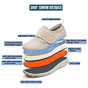 W&LESVAGO Women's Wide Width Non-Slip Diabetic Walking Shoes with Air Cushion,Lightweight Adjustable Edema Sneakers for Arthritis Swollen Feet(Beige,9)