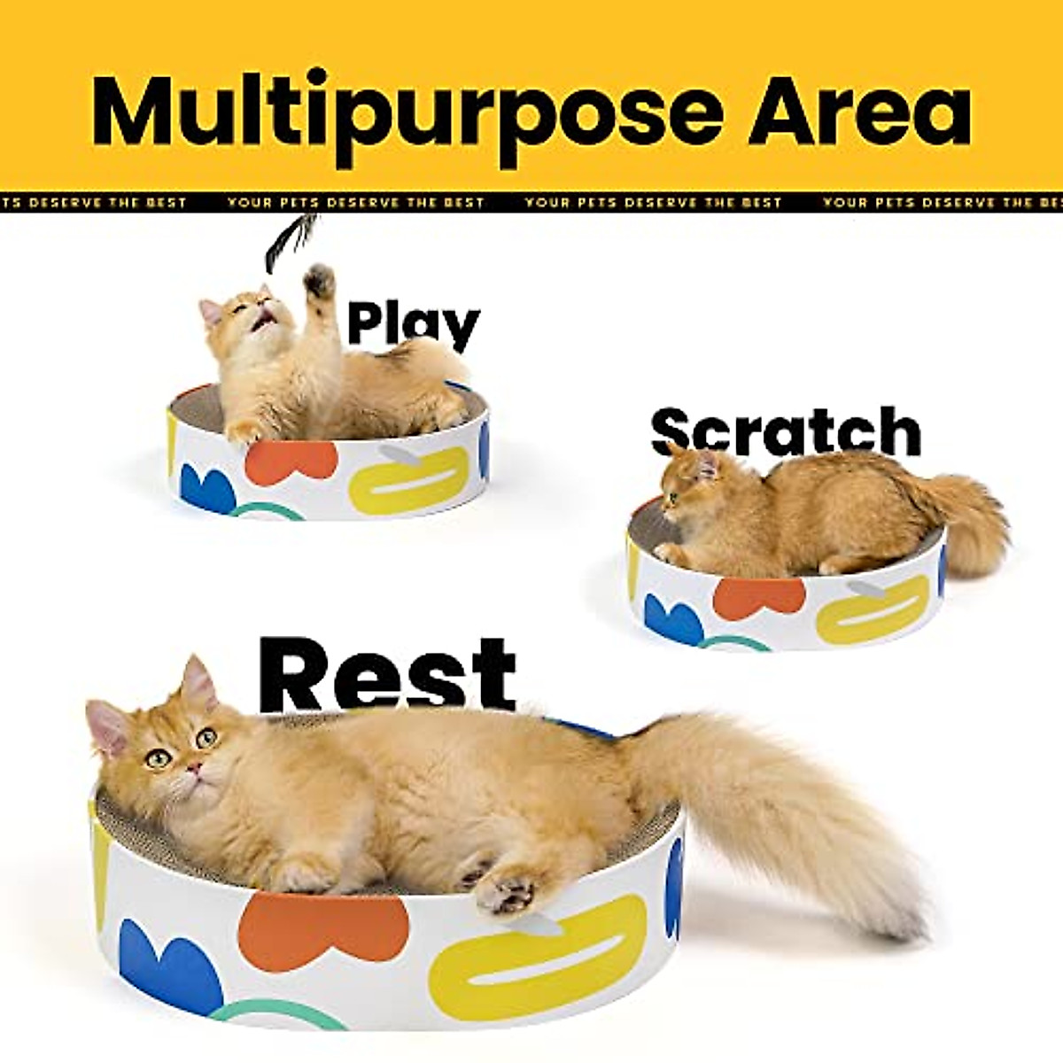 Conlun Cat Scratcher Cardboard,2 in 1 Oval Cat Scratch Pad Bowl Nest for Indoor Cats Grinding Claw,Round Cat Scratching Board Corrugated Lounge Cat Beds&Furniture Protector for Couch & Carpets & Sofas