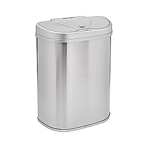 Amazon Basics Automatic Hands-Free Stainless Steel D-Shaped Trash Can, 70 Liter, 3 Bins