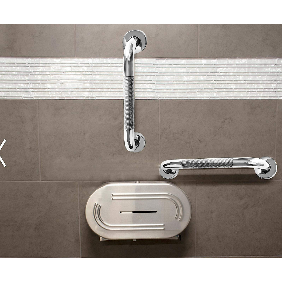 2 Pack 12 Inch Anti Slip Shower Grab Bar Handle, ZUEXT Chrome Stainless Steel Bathroom Grab Bar, Knurled Bathroom Balance Bar,Safety Hand Rail Support,Handicap Elderly Injury Senior Assist Bath Handle