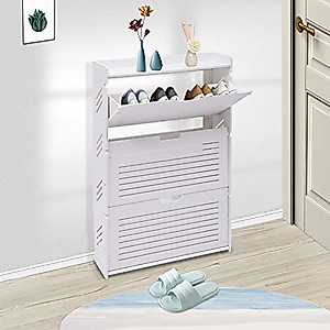 OUKANING 3-Tier Shoe Cabinet Modern Entryway Hallway Shoe Storage Organizer Living Room Multifunctional Shoe Stand Rack for Slippers Heels Boots,11lbs Loading Per Tier (27.5x6.7x42.9in)