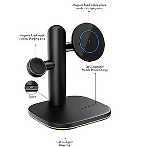 Pishon-Rio 3in1 QI Magnetic Wireless Multifunctional Charging Station for Apple iPhone, iWatches and AirPods (Black)