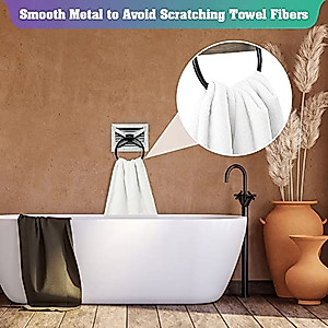 Farmhouse Bathroom Rustic Towel Ring with Galvanized Metal& Black Metal - Rustic Weathered White Wood Wall Mount Hand Towel Holder for Country Bathroom Decor