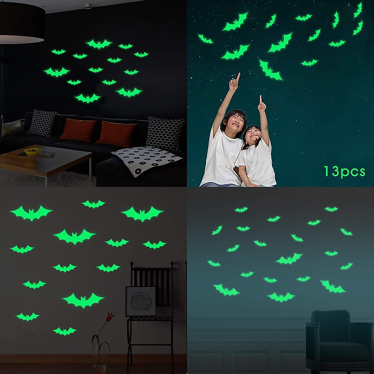 Halloween Bats Wall Decals Decorations Glow in The Dark, Fluorescence Wall Stickers for Halloween Party Kids Home Room Decals