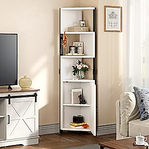YITAHOME Corner Shelf with Storage, White 5-Tier Corner Bookshelf and Bookcase for Bedroom Living Room, Kitchen, Home Office, Small Space