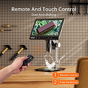 MOYSUWE 10.1 inch Digital Microscope for Adult, 11’’ Enhanced Metal Bracket, 1200X Coin Magnifier, Soldering Microscope with 10 LEDs, 12MP Camera Sensor, Windows/Mac Compatible, 32GB