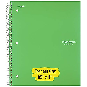 Five Star Spiral Notebook, 1 Subject, College Ruled Paper, 100 Sheets, 11" x 8-1/2", Red (72053)