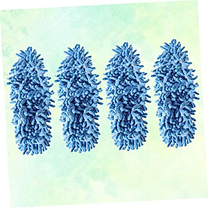 HEMOTON 4 Pcs Cleaning Mops Floor Cleaner Mop Floor Mops Mop Socks Slippers Socks Washable Mop Floor Cleaning Slipper Lay Shoe Cover Dust Mop Slipper Mop Cap Dust Collector Detachable Blue