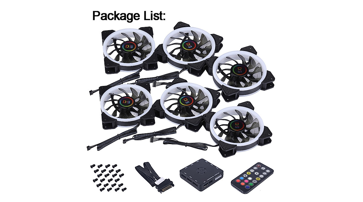 DS 6-Pack 120mm RGB PC Cooling Fans with Remote - Cool & Colorful
