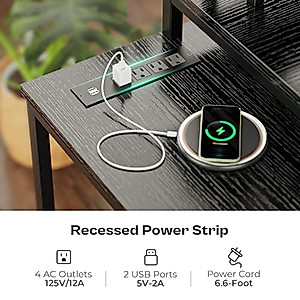 Huuger Reversible L Shaped Computer Desk with Drawers, Gaming Desk with LED Lights and Power Outlets, Office Desk with Storage Shelves, for Home & Office, Black