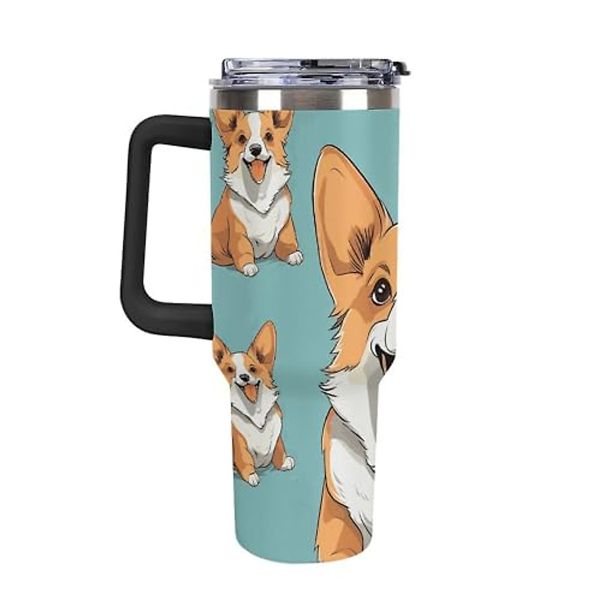 LPSADGF Corgi Cute Dog Insulated Stainless Steel Travel Mug, 40 Oz Tumbler with Handle And Straw Double-Wall Vacuum Coffee Cup, Leak-Proof Lid, Keeps Drinks Hot/Cold for Hours