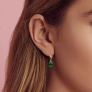 Austrian Crystal Teardrop Leverback Dangle Earrings for Women Fashion 14K Gold Plated Hypoallergenic Jewelry (Emerald)