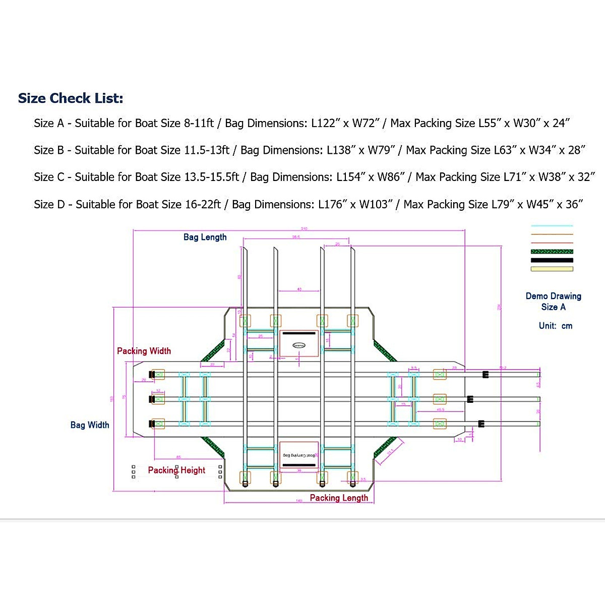 Seamax Foldable Inflatable Boat (Hull) Storage and Carrying Bag, with Sunlitec Fabric, Reflective Handles