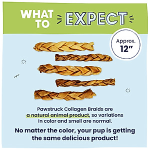 Pawstruck Natural Large 10-13” Beef Collagen Braids for Dogs - Healthy Long Lasting Alternative to Traditional Rawhide & Bully Sticks w/Chondroitin & Glucosamine - 3 Count - Packaging May Vary