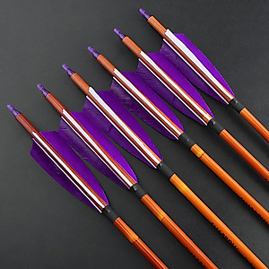 SHARROW 30 Inch Archery Carbon Arrows Bamboo Pattern Shaft 500 Spine Practice Hunting Arrows with Natural Feather Fletching for Archery Hunting Target Shooting 6/12pcs (12pcs)