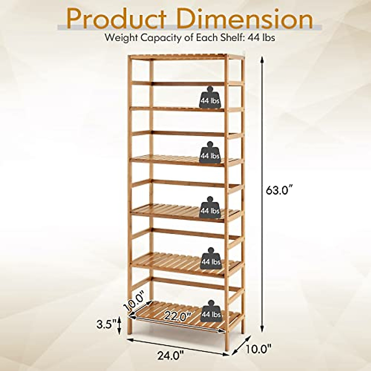 Giantex 6-Tier Bamboo Bookshelf, 63'' Tall Freestanding Storage Display Shelf with Adjustable Shelves, Easy Assembly Multipurpose Bookcase Shelf Rack for Living Room, Kitchen, Plants (Natural)