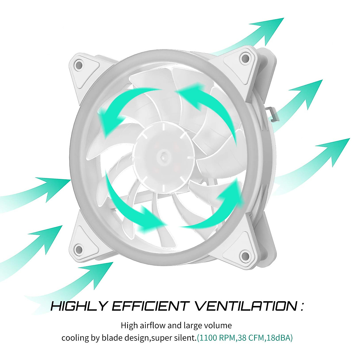 upHere 120mm RGB LED White PC Cooling Fan Ultra Quiet High Airflow for PC Cases,Computer Cooling,5 Pack,RGB06-5