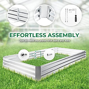 iPower Galvanized Raised Garden Bed Kit Adjustable Size Thickened Metal Planter Box Outdoor for Flowers Vegetables and Herb, 8x4x1ft, 8 x 4ft, Silver