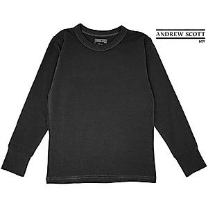 Andrew Scott Boys Long John Ultra-Soft Cotton Stretch Base Layer Underwear Sets / 3 Long Sleeve Tops + 3 Long Pants - 6 Piece Mix & Match (3 Sets / 6 Pc -WHITE, 12/14)