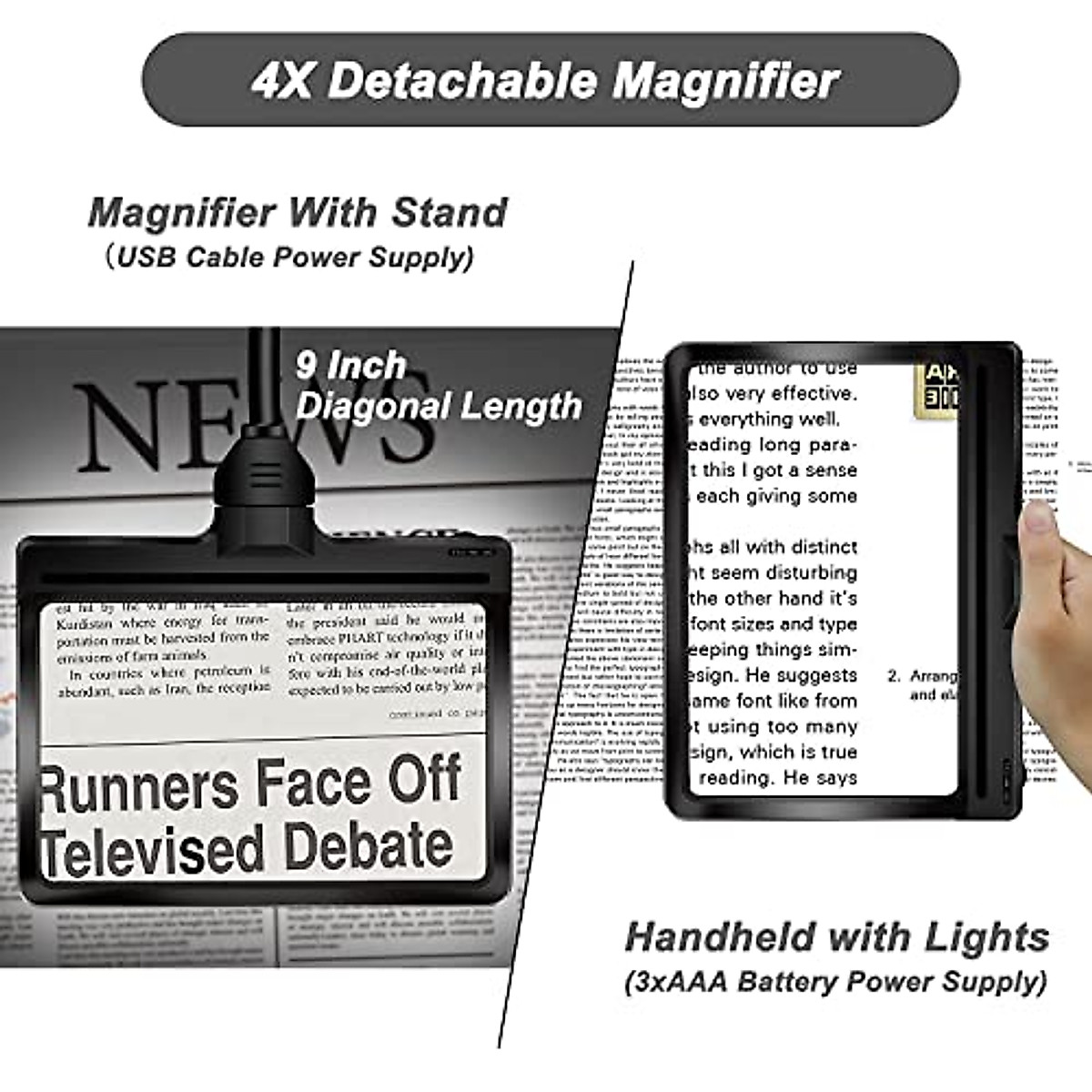 4X Magnifying Glass with Light and Stand, 36 LED Flexible Gooseneck Magnifying Desk Lamp, Ajustable Brightness Detachable Large Page Magnifier for Reading, Sewing, Crafts, Painting, DIY & Close Work