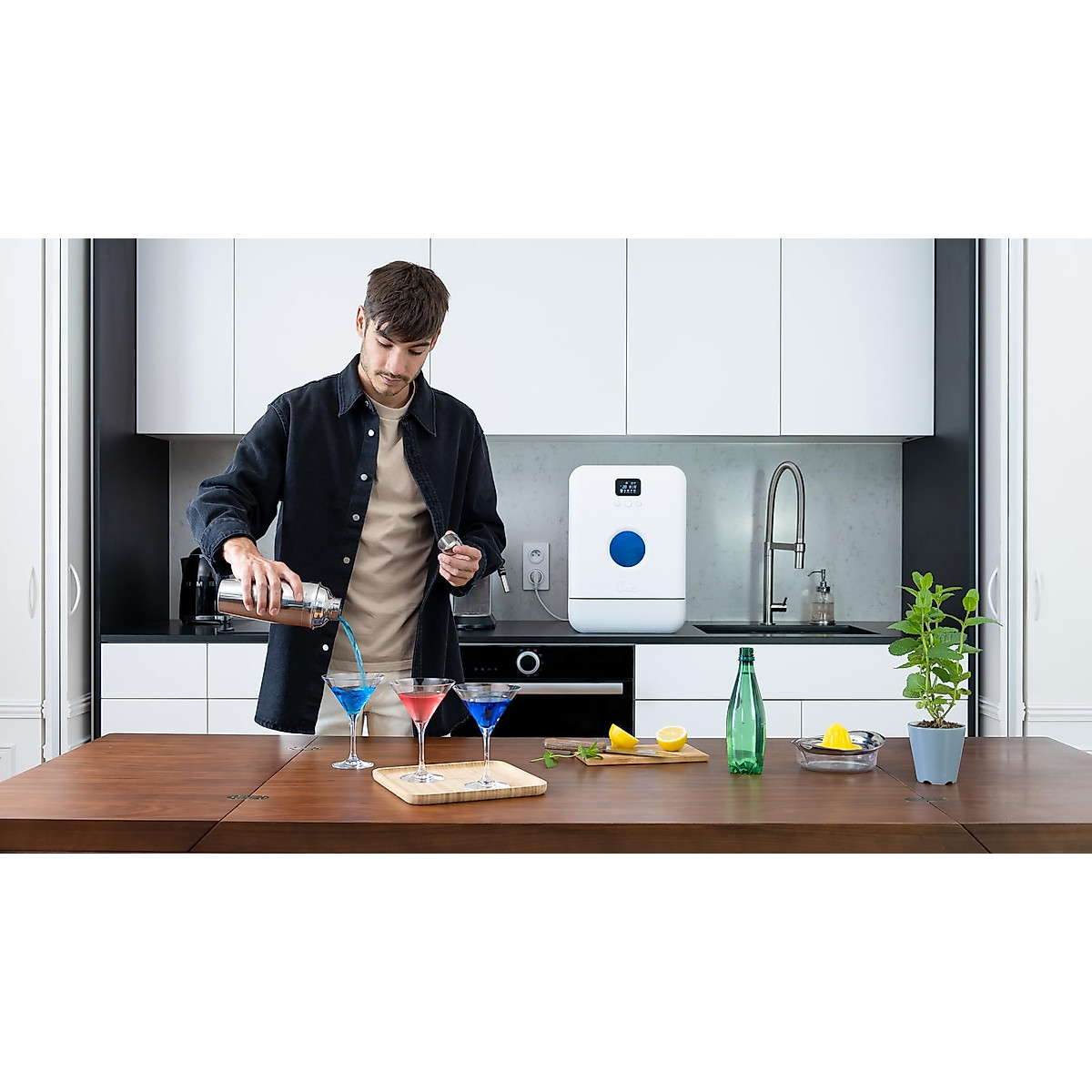 Daan Tech Bob the Mini Dishwasher - Portable Countertop Dishwasher Machine with 1 Gallon Water Tank - Quiet Low Noise, Large Capacity Dish Basket - Easy to Use, 7 Wash Settings