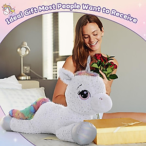 MaoGoLan 43" Big Large Jumbo Unicorn Stuffed Animal, Giant Animal Plush Pillow Plush Toy, Fluffy Unicorn Body Pillow Gift for Christmas Birthday Valentine's Day White with Sequin