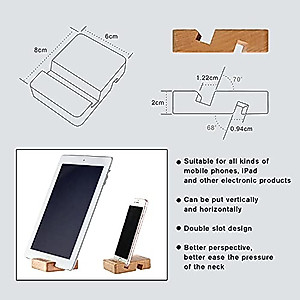 Wood Cell Phone Stand Wooden Portable Mobile Holder,Natural Bamboo Wooden Desktop Tablet Mobile Phone Holder for All Kinds of Phone iPad Mini,Double Groove Design