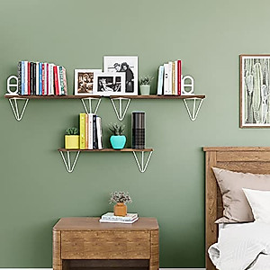 Wallniture Colmar Floating Shelves, Bookshelf Living Room Decor, Kitchen Organization Bathroom Organizer & Wall Shelves for Bedroom Decor Walnut Finish 24"x4.5" Set of 3