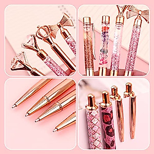 12 Pcs Rose Gold Ballpoint Pen Set Metal Crystal Diamond Pen Liquid Sand Glitter Pen for Journaling Black Ink Retractable Crystal Glitter Fancy Pens Gifts for Women School Wedding Office Home Supplies