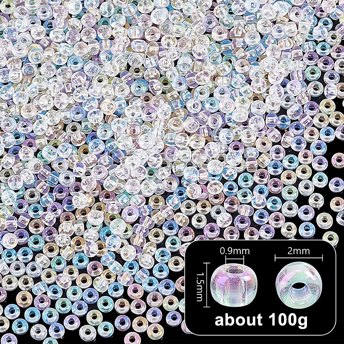 PH PandaHall 6000Pcs 11/0 2mm Glass Seed Beads Round Waist Beads Mini Spacer Beads for Earring Bracelet Necklace Jewelry Making, AB Color
