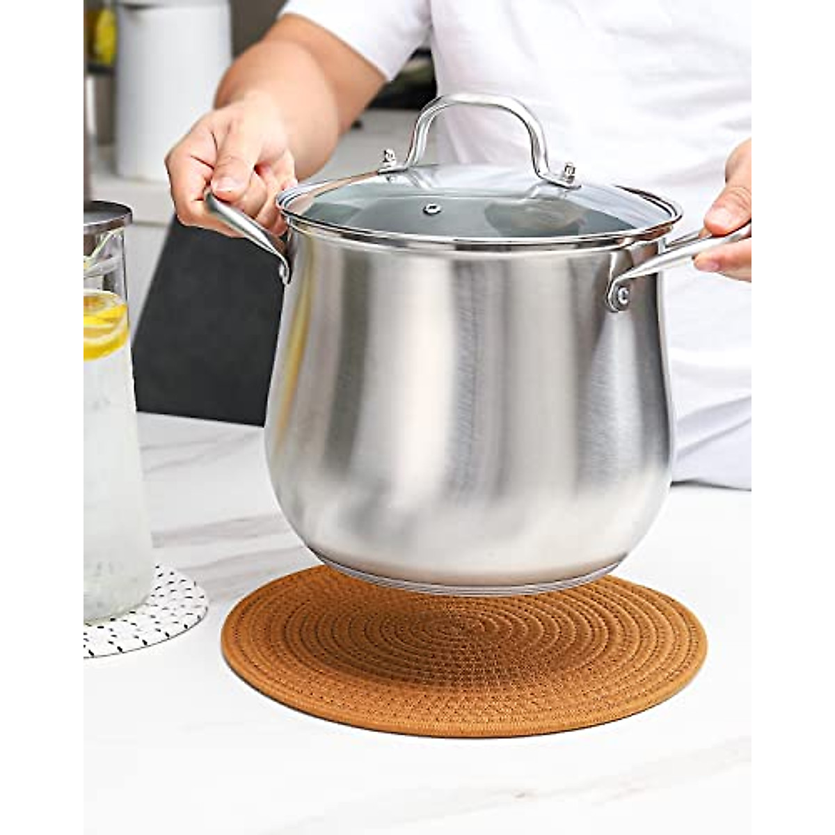 Trivet Hot Pot Holders Pads: Humbson 5 Pcs Trivets for Hot Dishes - Hot Pot Holder - Cotton Woven Hot Mat - Pot Coasters for Kitchen - 1 Pcs 11.8 inches - 4 Pcs 7 inches