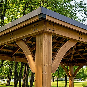 Backyard Discovery Barrington 14 ft. x 12 ft. Hip Roof Cedar Wood Gazebo, Shade, Rain, Hard Top Steel Metal Roof, All Weather Protected, Wind Resistant up to 100 mph, Holds up to 6500 lbs