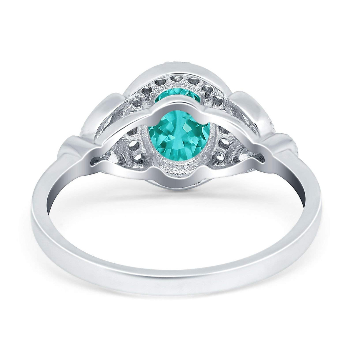 Blue Apple Co. Simulated Paraiba Tourmaline CZ Size-9 Oval Art Deco Wedding Engagement Ring Halo Round Simulated Cubic Zirconia 925 Sterling Silver