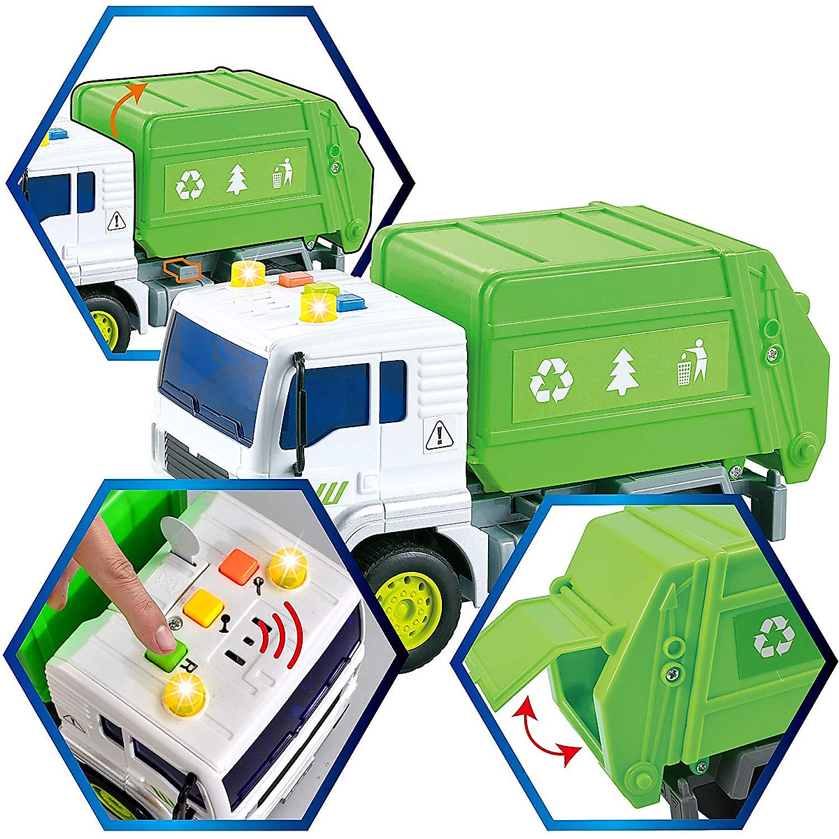 JOYIN 3 in 1 Friction Powered City Waste Management Vehicle Car Truck Toy Set Including Helicopter, Garbage Truck, and Waste Collection Truck, with Lights and Sounds/Sirens