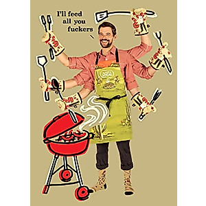 Blue Q Oven Mitt, I'll Feed All You Fuckers. Super-insulated quilting, natural-fitting shape, 100% cotton, 12.5"h x 7.5"w