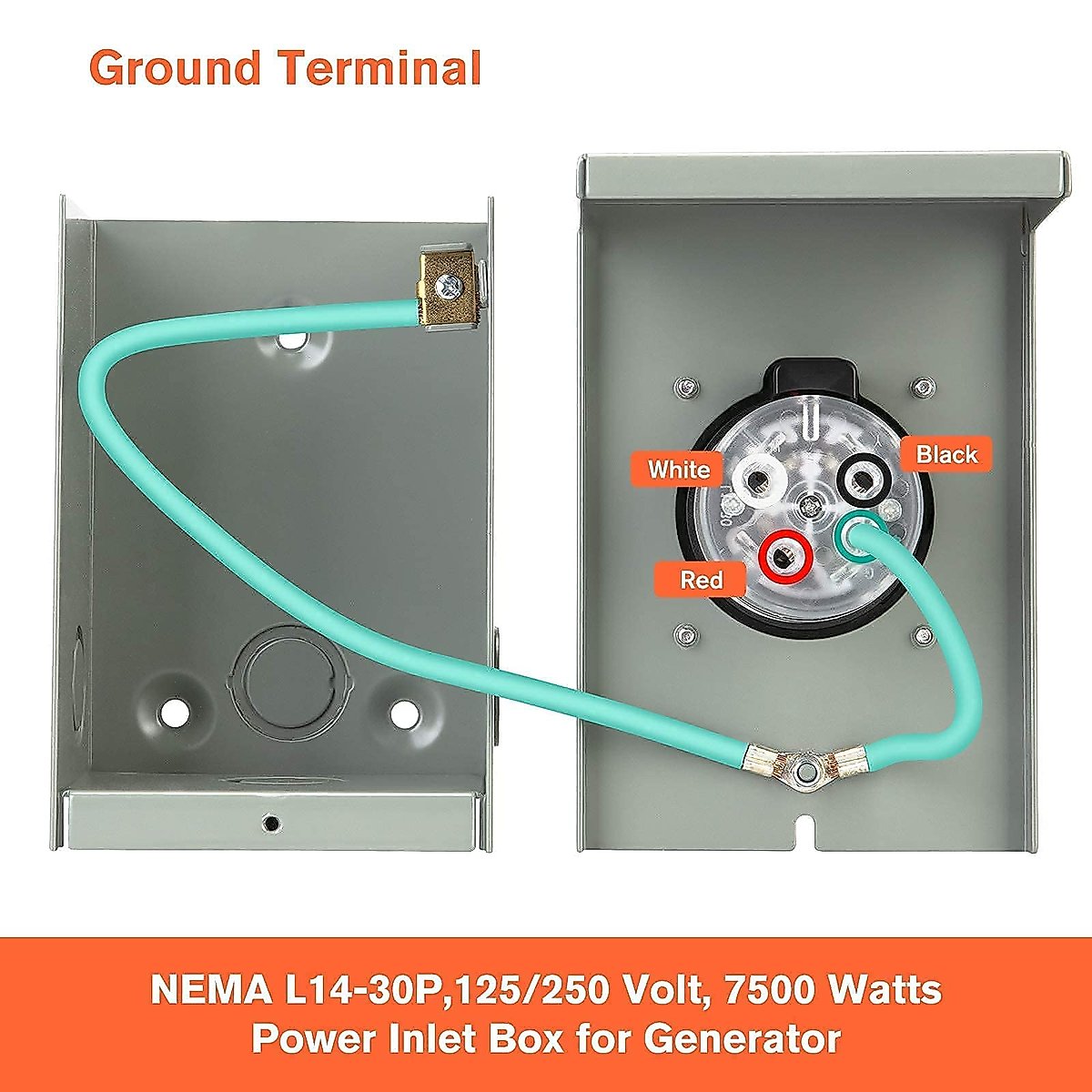 WELLUCK 30 Amp Generator Power Inlet Box, NEMA 3R Power Inlet Box Bundle with 15 Amp Flanged Inlet 125V, NEMA 5-15 RV Shore Power Inlet Plug