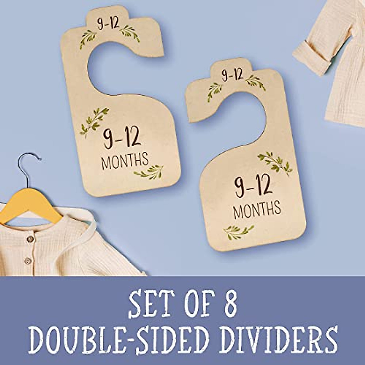 TOBETOPTOOLER 8 Pcs Baby Closet Dividers Nursery Baby Closet Hanger Organizer Wood Double Sided Baby Clothes Dividers from Newborn to 24 Months (Burlywood)