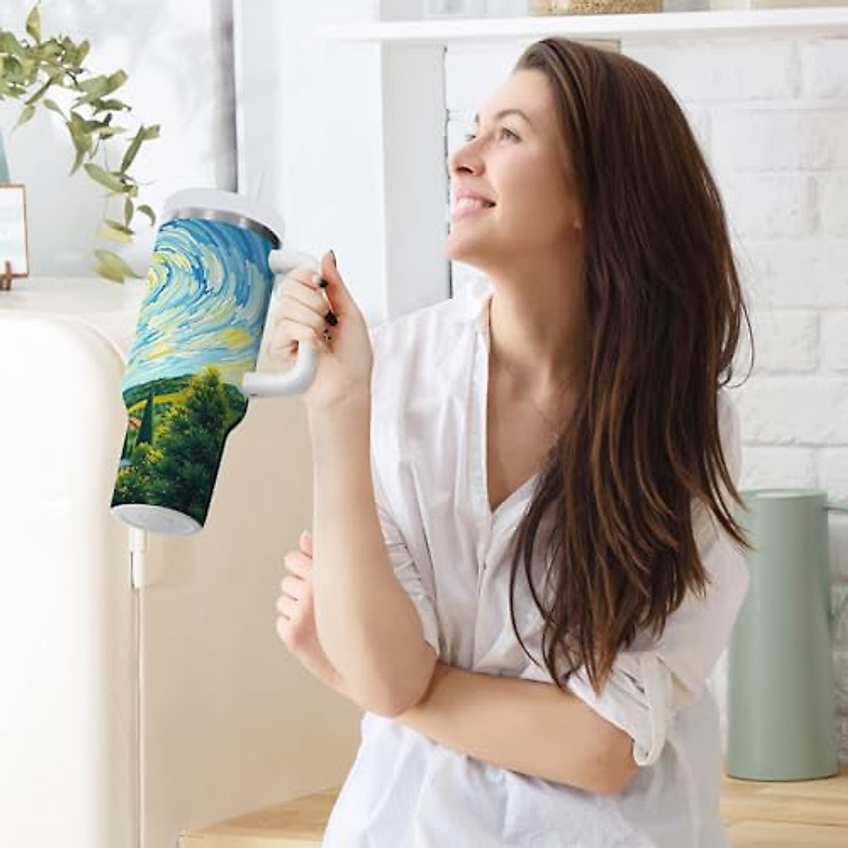 RPLIFE Landscape Painting Swirling Sky Travel Coffee Tumbler, Stainless Water Bottle, Insulated Cup with Straw, Tumbler for Men