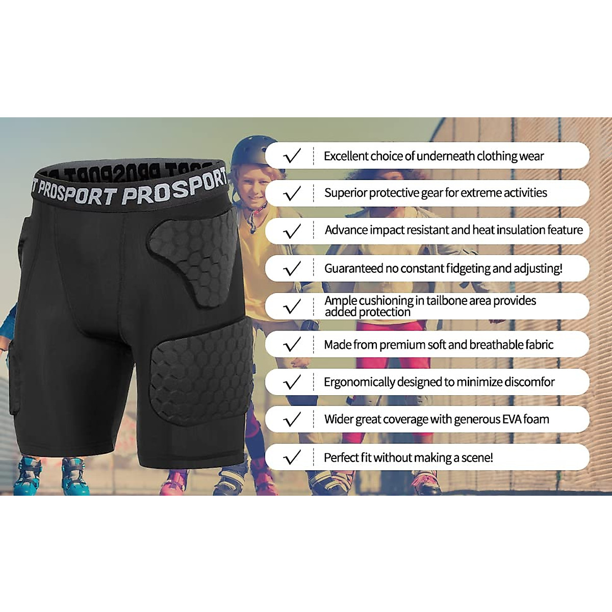 DGXINJUN Youth Kids Padded Compression Short Hip Portector 5 Pads Football Girdle