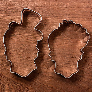 LILIAO Halloween Skull Cookie Cutter Set - 2 Piece - Skull with Hat and Flowers Fondant Biscuit Cutters - Stainless Steel