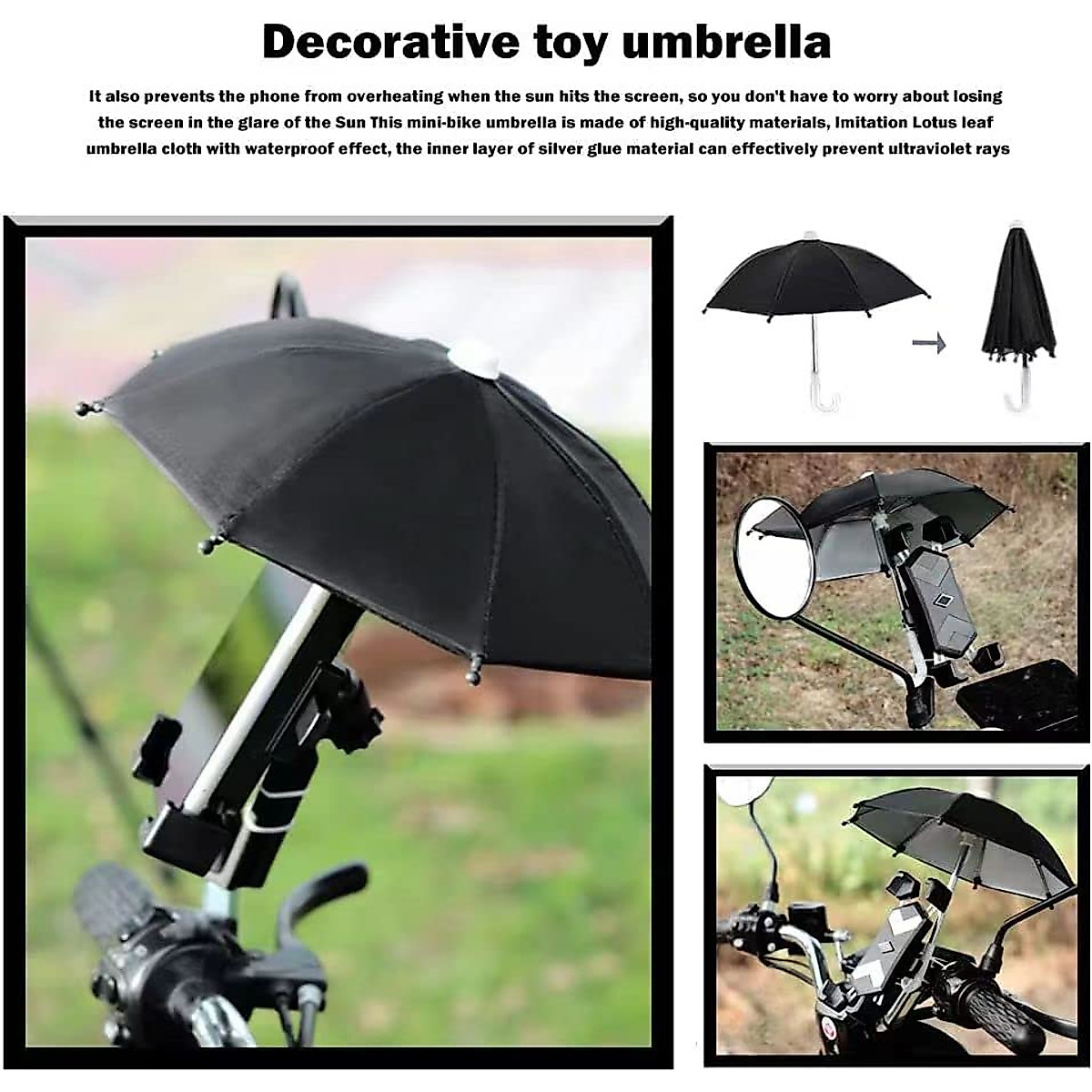 Phone Umbrella Suction Cup Stand,Cute Pig Phone Holder with Sun Umbrella ,Universal Phone Holder with Suction Cup,Mobile Phone Mini Umbrella,Outdoor Mobile Phone Anti-Glare Umbrella (Black)