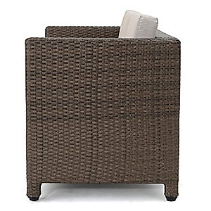 Christopher Knight Home Puerta Outdoor Wicker Loveseat with Cushions, Brown / Ceramic Grey Cushions