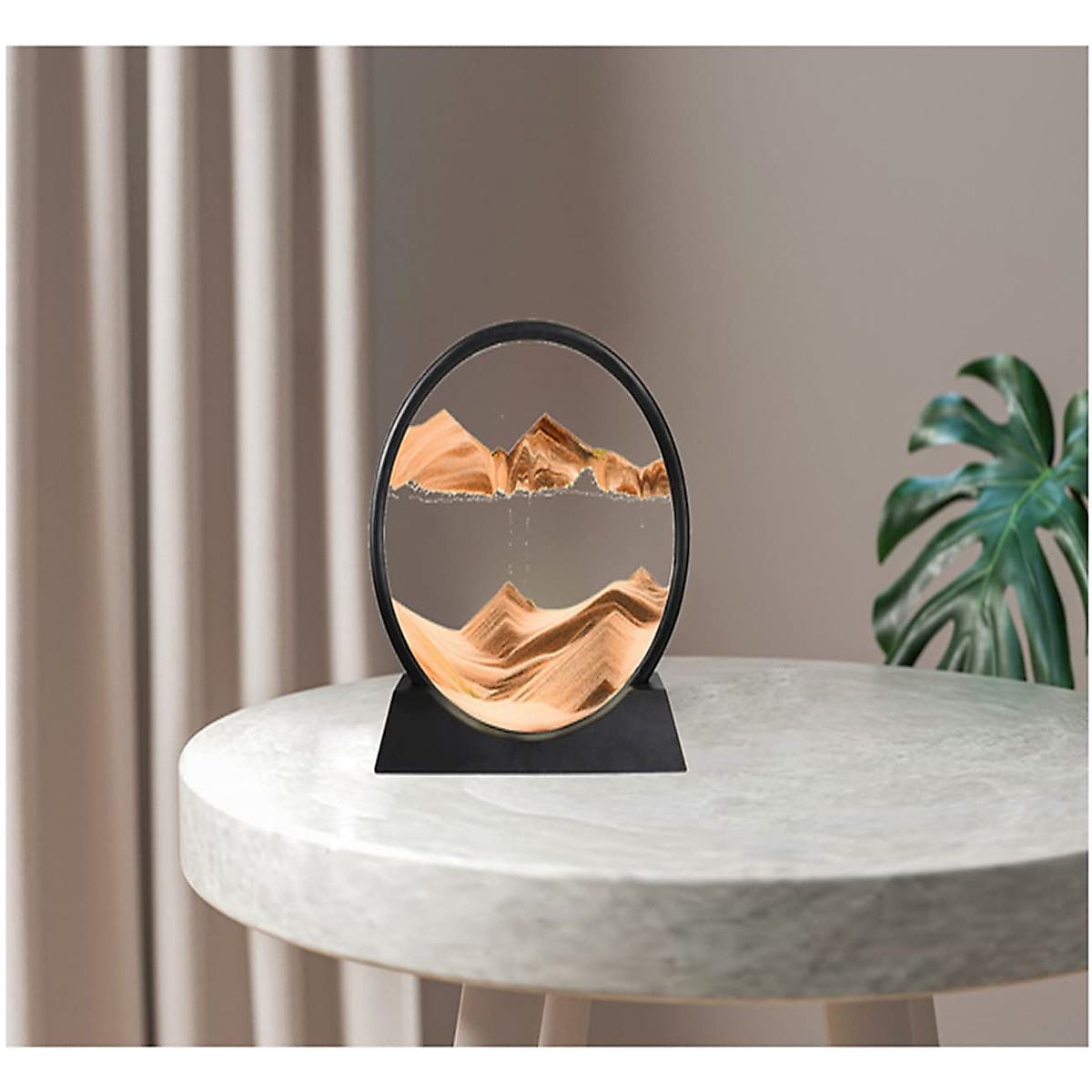 3D Moving Sand Art Picture Decor, Deep Sea Sandscape Liquid Motion, Round Glass, Mobile Sand Painting Relaxing Gifts, Large Desktop Decorations/Toys for Adults and Children(7 inch, Yellow)