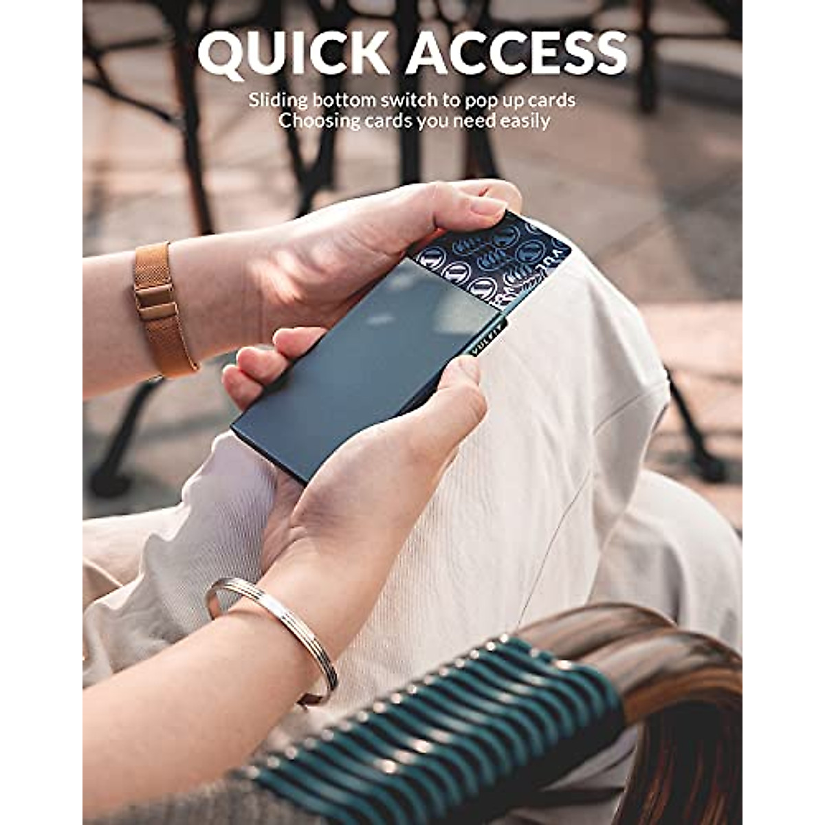 VULKIT Minimalist Credit Card Holder Pop Up Cards RFID Protection Slim Metal Wallet