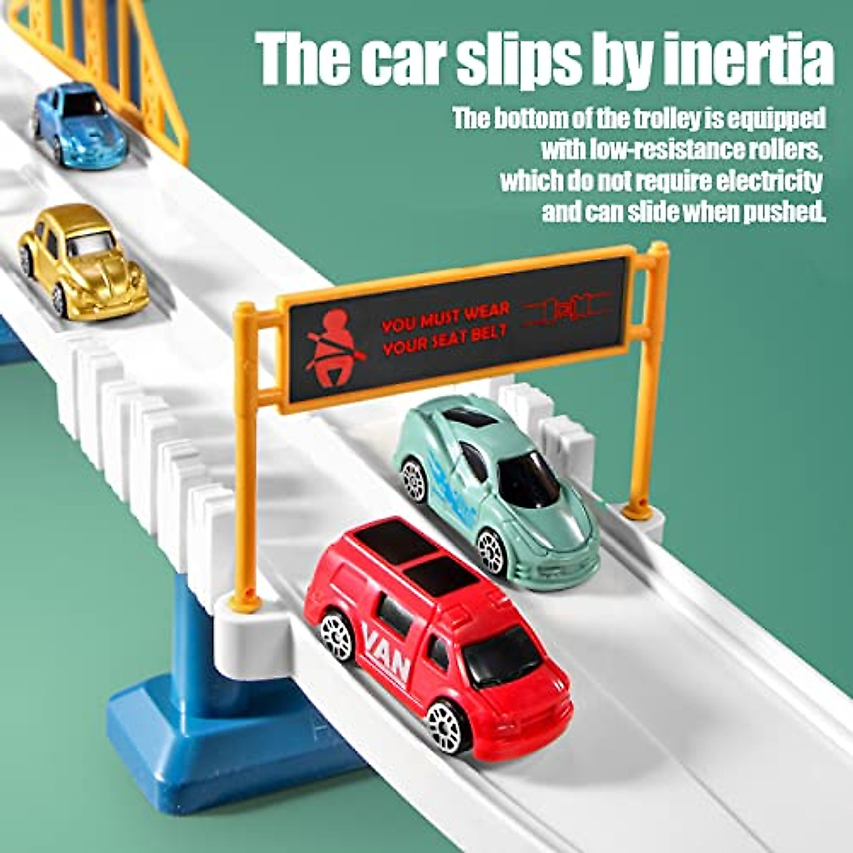 Juqic Car Playset Toy Ramp Track Set Model Vehicles Racer Cars Play Set with 8 Mini Racer Cars and 4 Dinosaur Cars Track for Preschool Boys Gifts for Kids Ages 3 Years or Older Children (City Highway)