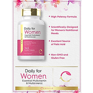 Carlyle Women's Multivitamin | 365 Tablets | Vitamin and Mineral Supplement | Non-GMO, Gluten Free