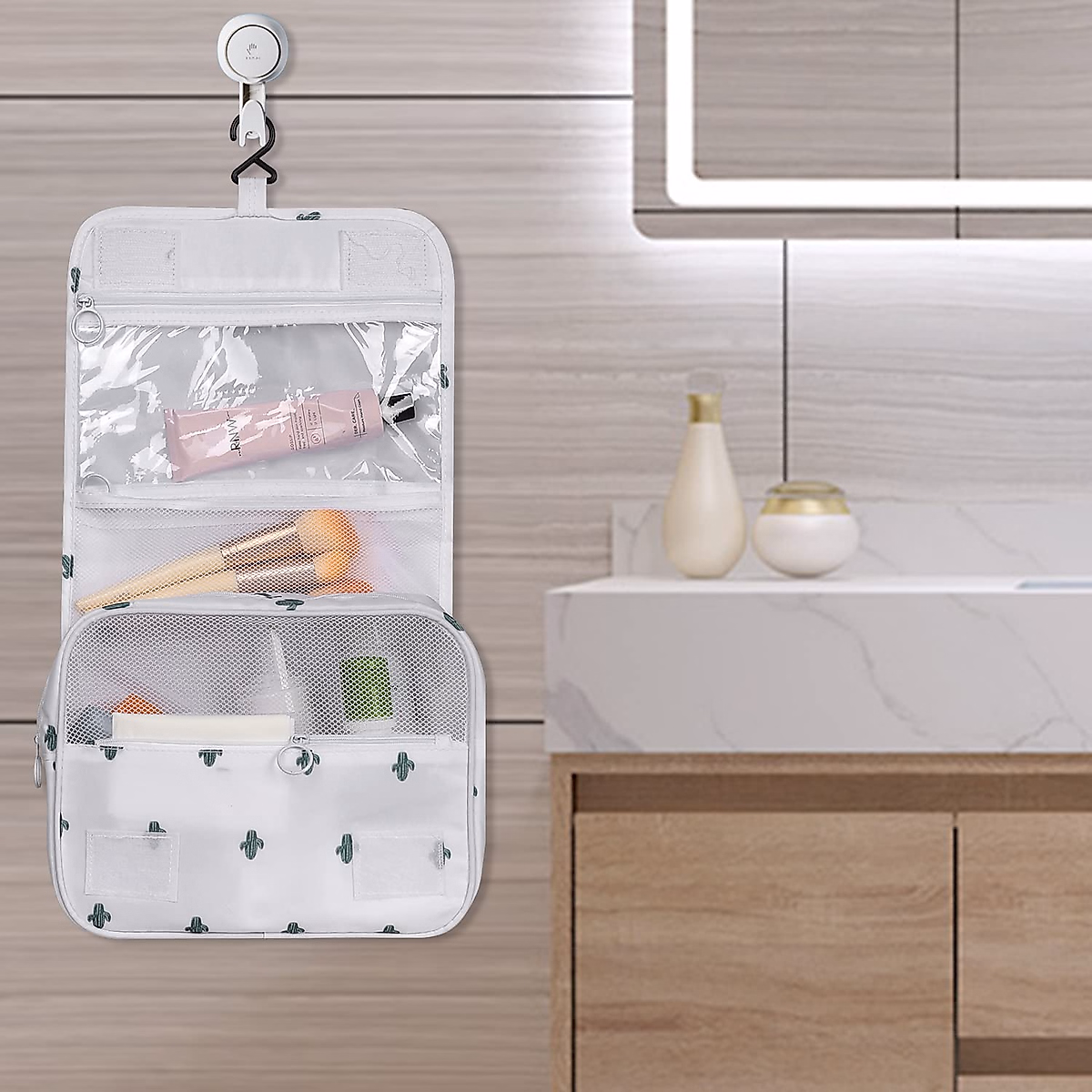 Etercycle Hanging Toiletry Bag for Women, Large Cosmetic Bag Travel Organizer Toiletries bags Makeup Bag with Hook（White）