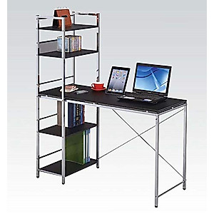 Home Office Computer Desk with 5 Tier Shelves, Writing Desk with Storage Bookshelf Study Table Workstation Corner Desk PC Laptop Desk (Black 2)
