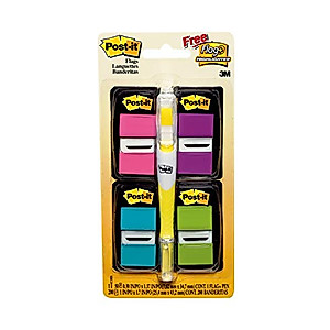 Post-it Flags Value Pack, 50/Dispenser, 4 Dispensers/Pack, 1 in Wide, Assorted Bright Colors, Includes Free Flags + Highlighter (680-PPBGVA)